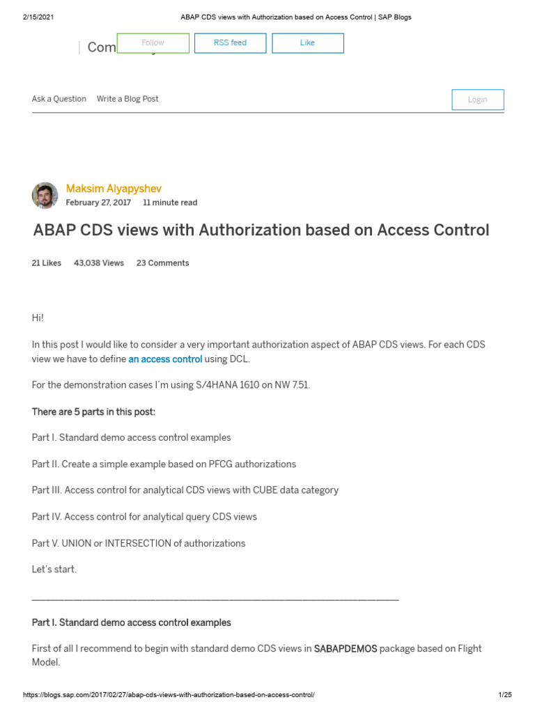 ABAP CDS Views With Authorization | PDF | Sap Se | Software Design
