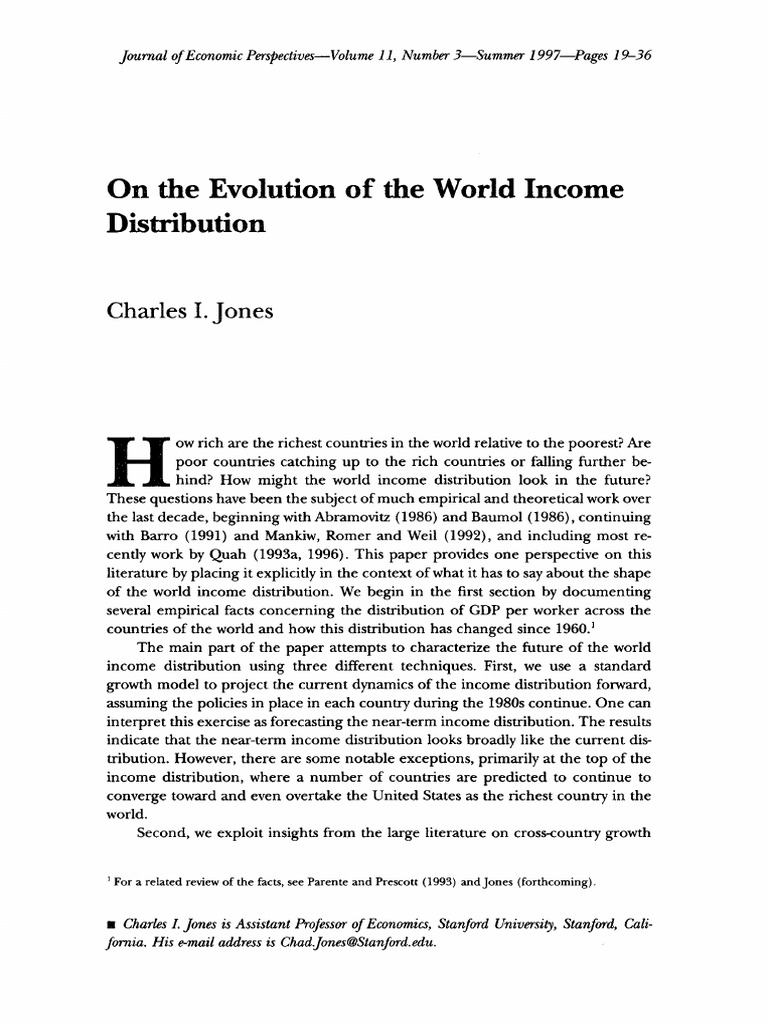 Jones 2011 On The Evolution of The World Income Distribution | Download ...