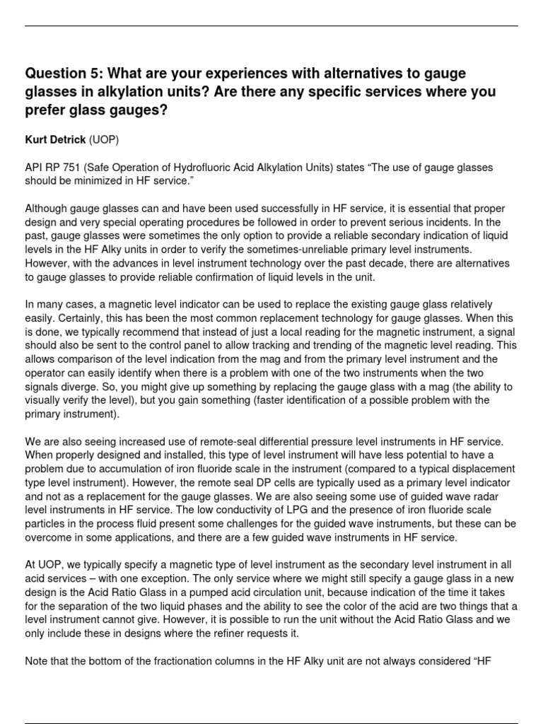 Question 5 What Are Your Experiences With Alternatives To Gauge Glasses ...