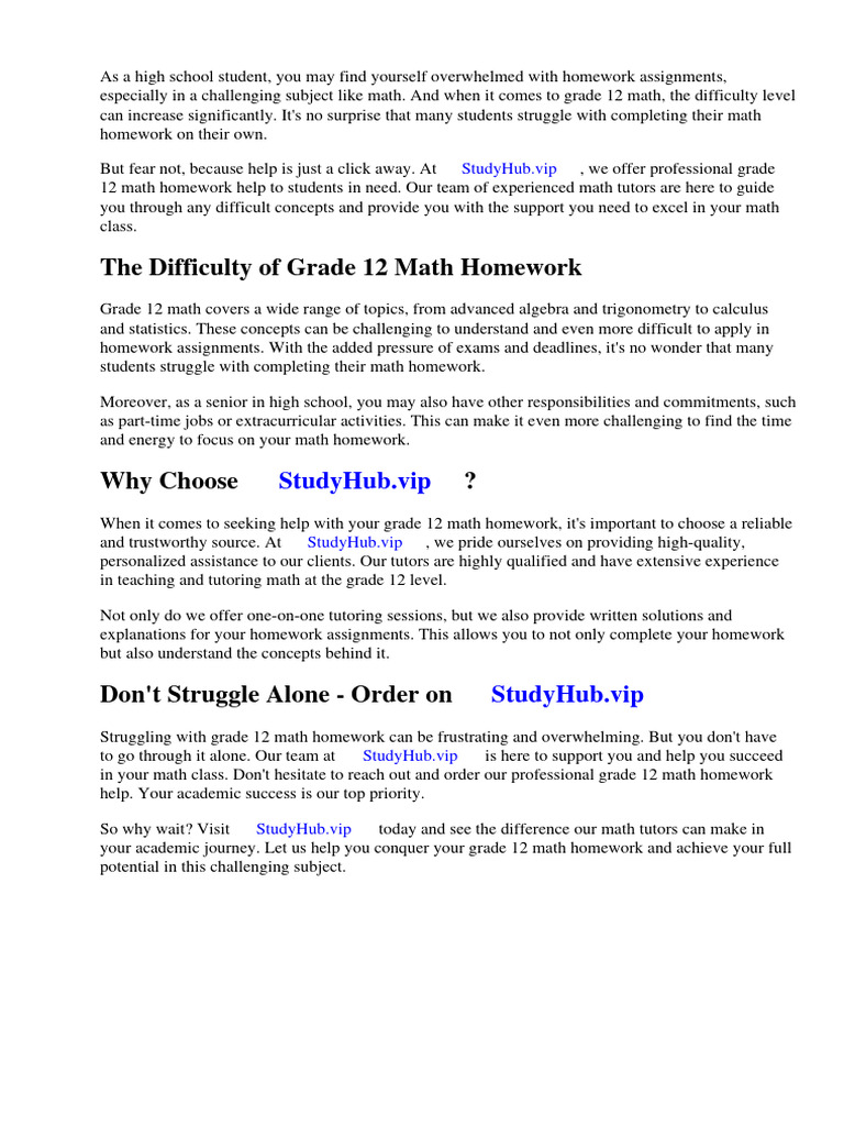 Grade 12 Math Homework Help | PDF | Worksheet | Homework
