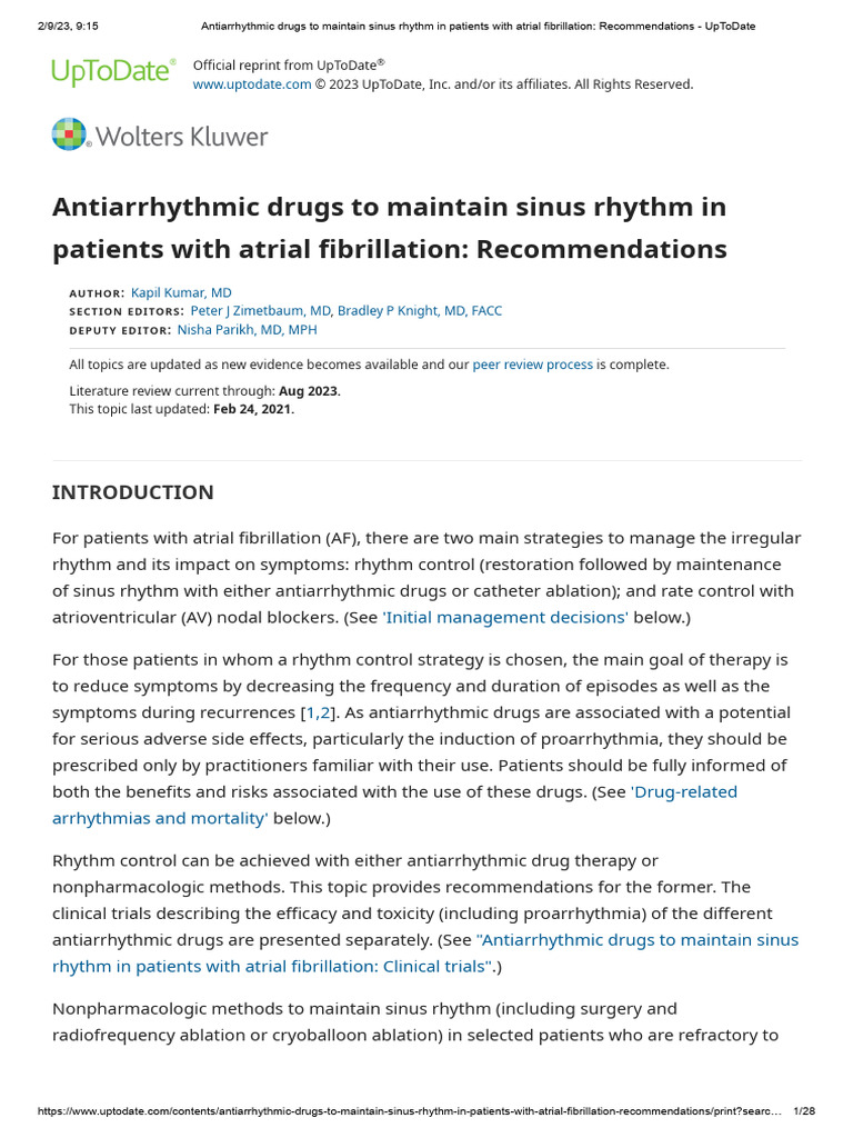 Antiarrhythmic Drugs To Maintain Sinus Rhythm in Patients With Atrial ...