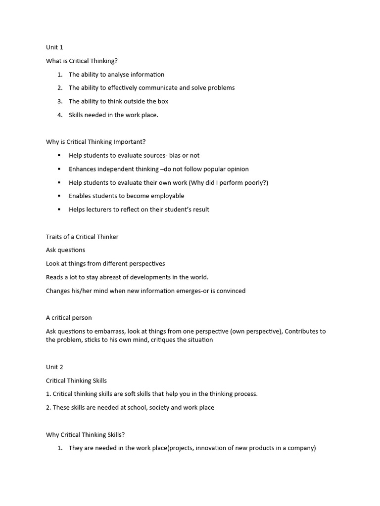 Critical Thinking notes | PDF | Critical Thinking | Reason