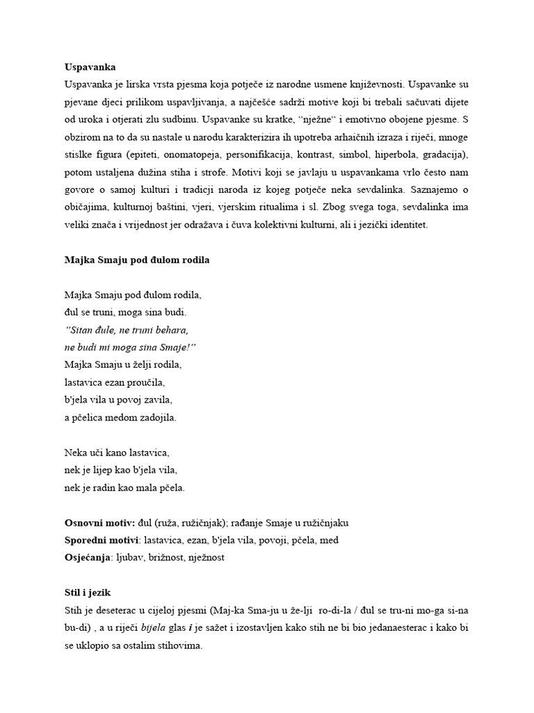 Uspavanke Obrada | PDF