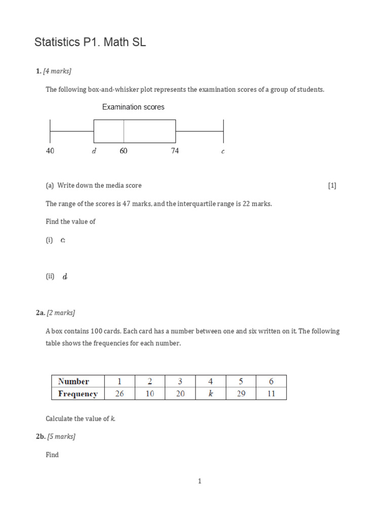 Statistics P1. Math SL-2 | PDF | Mean | Statistical Theory