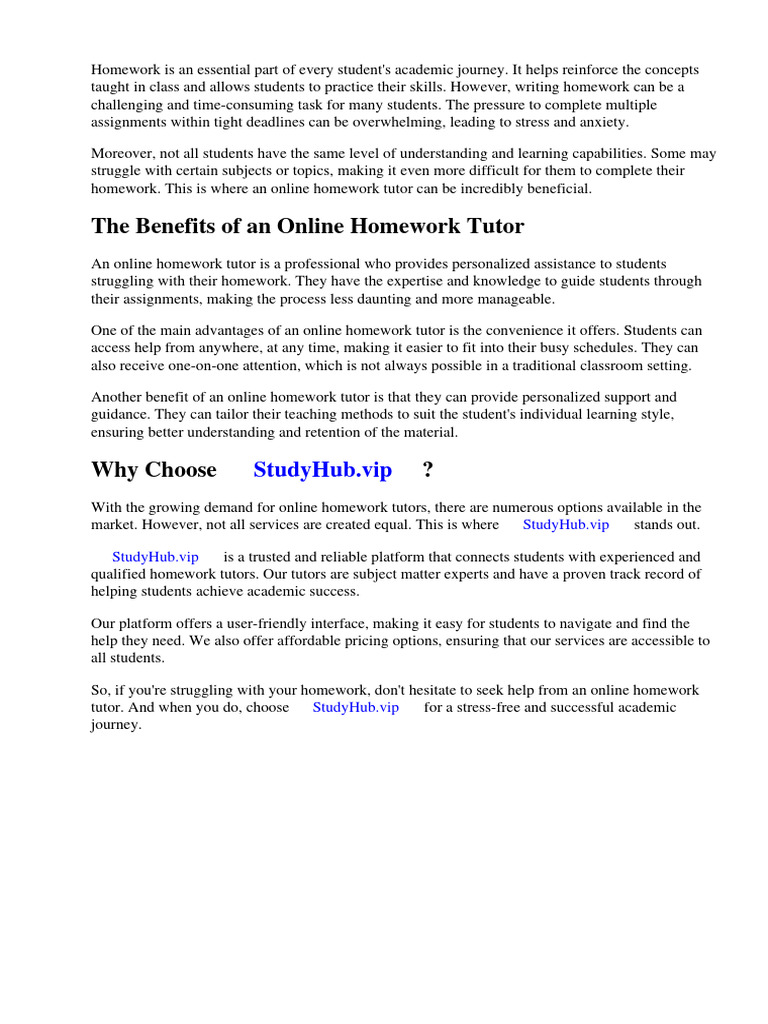 Homework Tutor Online | PDF | Homework | Expert