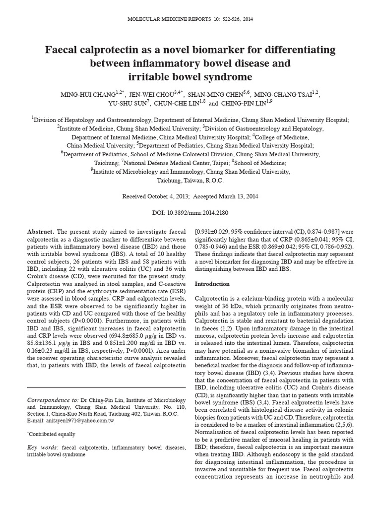 Faecal Calprotectin As A Novel Biomarker For Differentiating Between ...