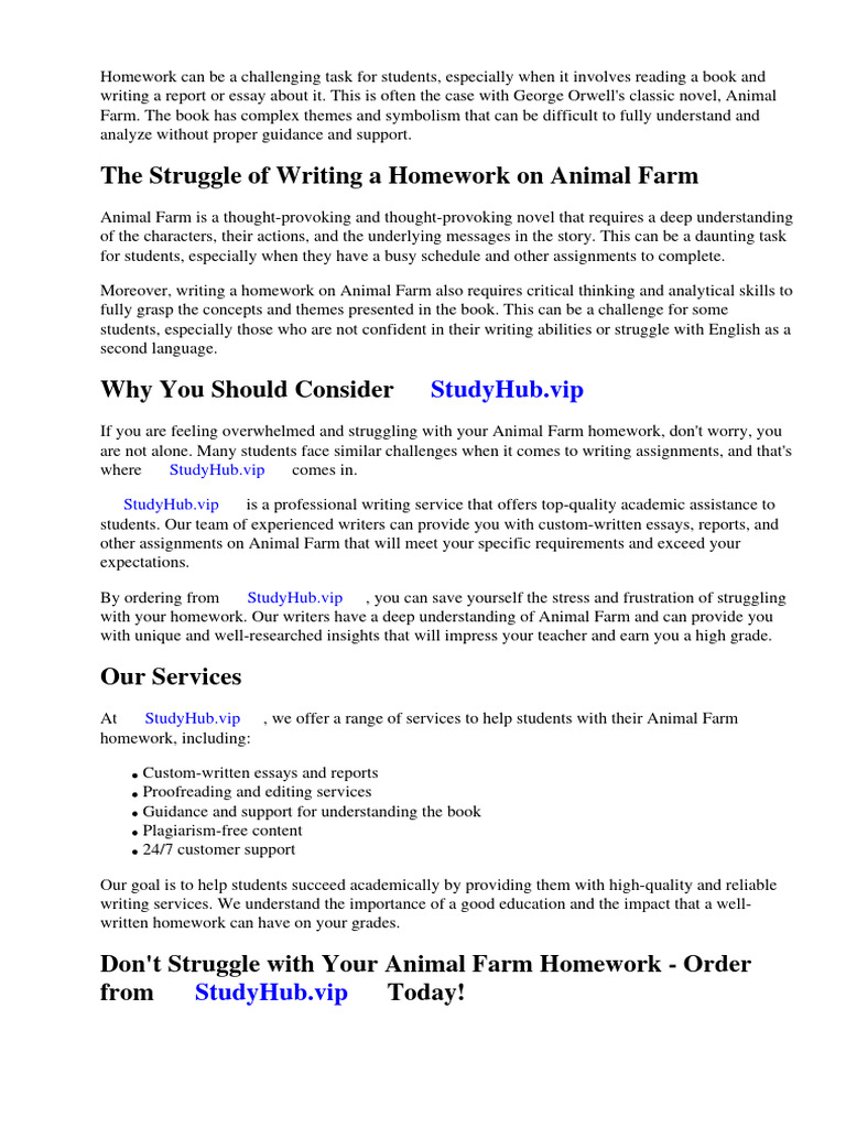 Animal Farm Takeaway Homework | PDF