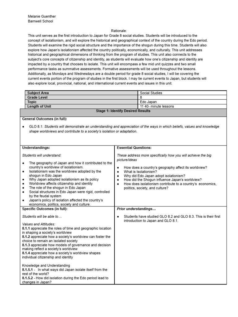 Social 8 Unit Plan | Download Free PDF | Thought