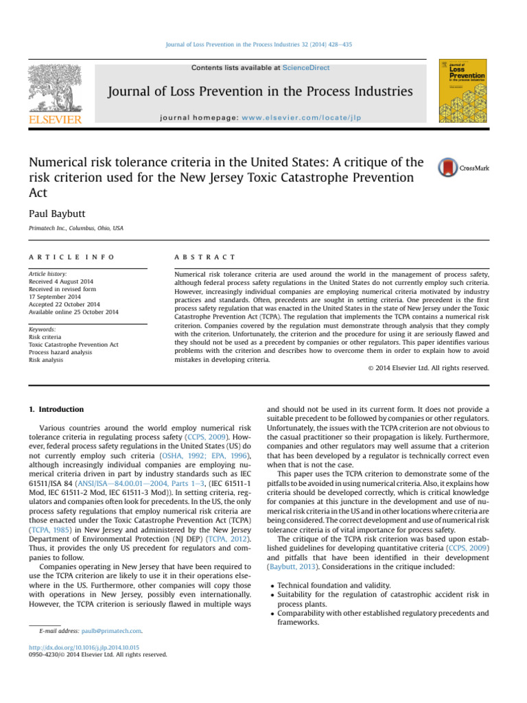 Critique of New Jersey's TCPA Risk Criteria | PDF | Risk | Risk Assessment