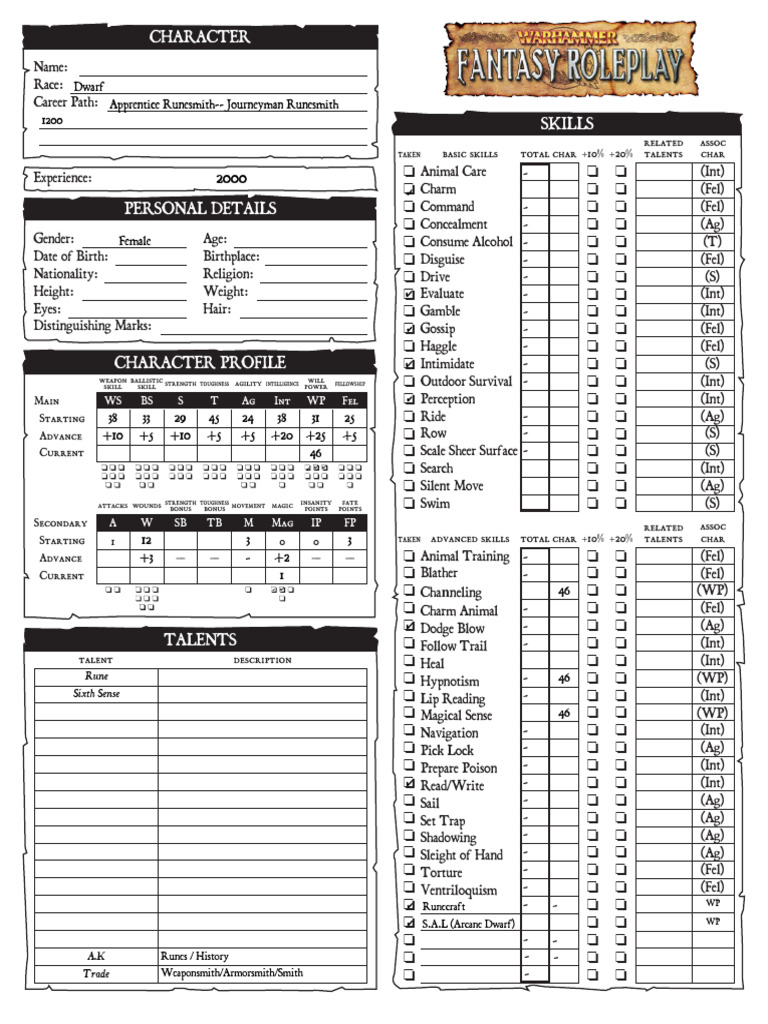 Dwarf Runesmith Character Profile | PDF