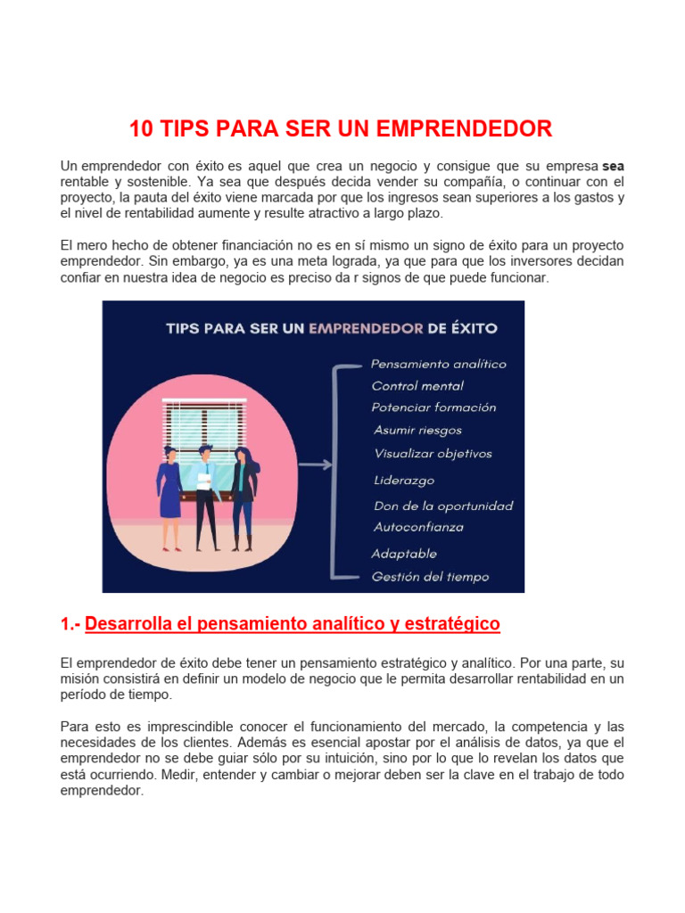 10 Tips para Ser Un Emprendedor | PDF | Iniciativa empresarial | Liderazgo 10 Tips para Ser Un Emprendedor | PDF | Iniciativa empresarial | Liderazgo