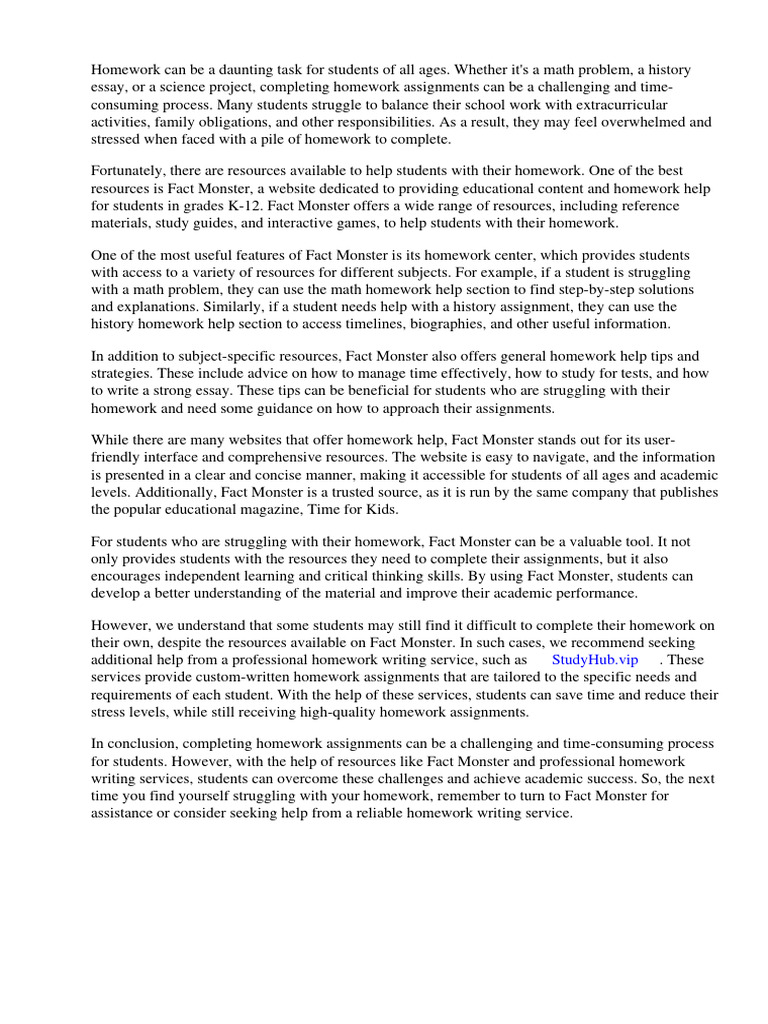 Fact Monster Homework Help | Download Free PDF | Homework | Flashcard