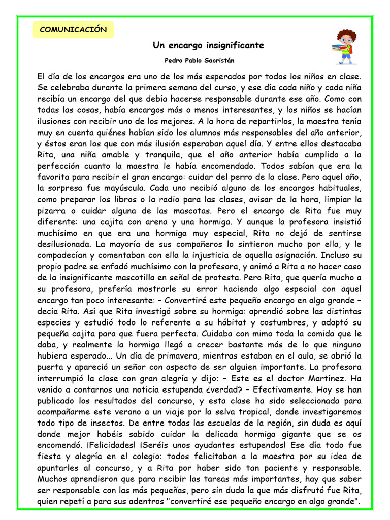 Ficha Juev Pl Leemos Un Cuento Sobre La Responsabilidad Jezabel