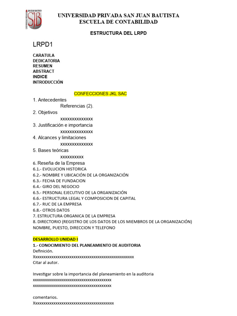 Estructura Del LRPD 1 | Descargar gratis PDF | Auditoría | Contabilidad