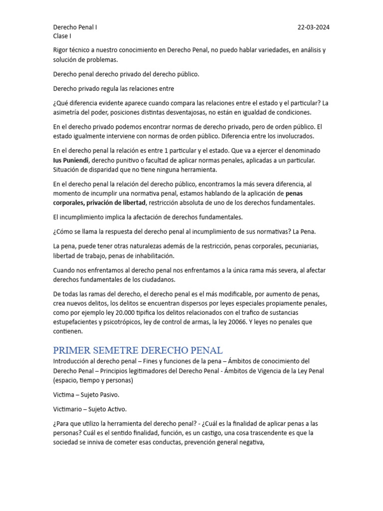 Primer Semetre Derecho Penal | PDF | Derecho penal | Castigos
