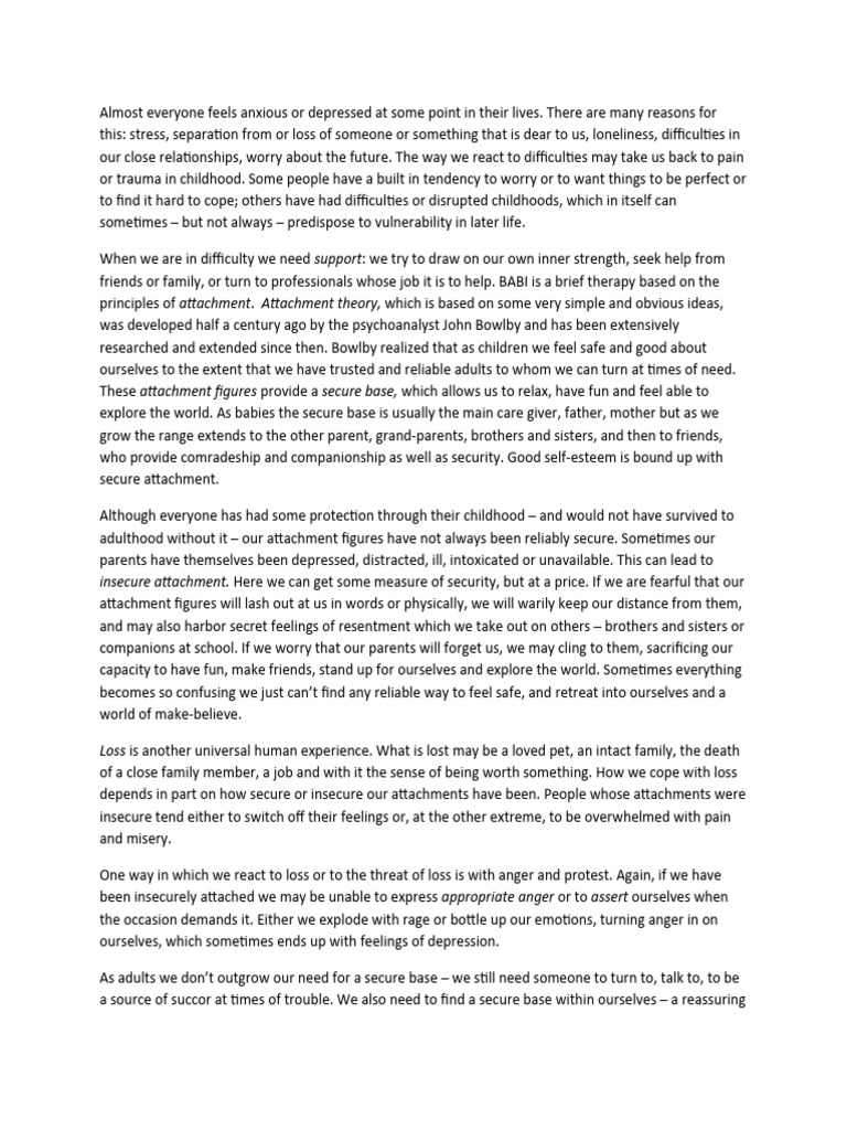 BABI Handout | PDF | Attachment Theory | Psychology