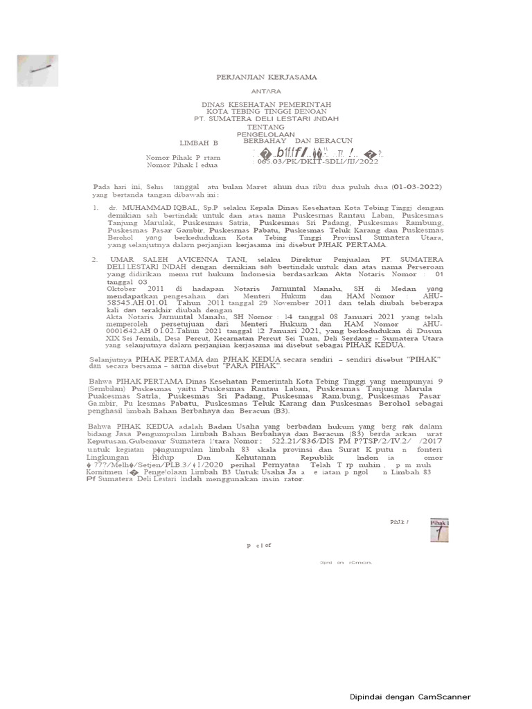 Mou Limbah Medis Pt Sdli Pdf