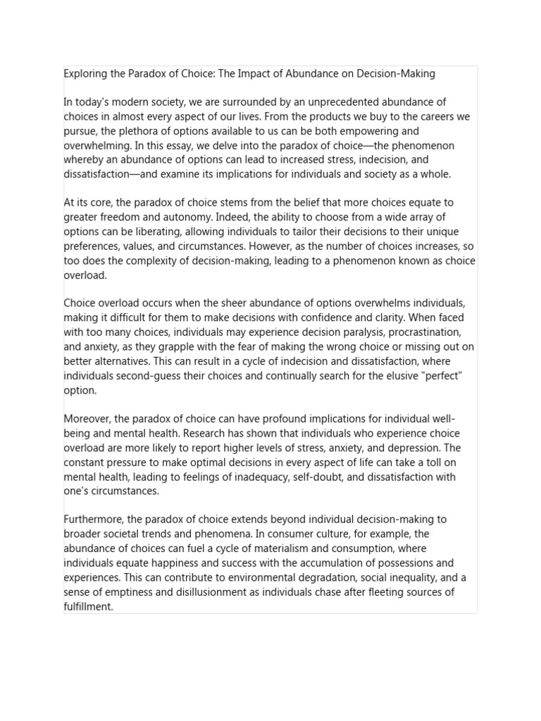 Exploring The Paradox of Choice | PDF | Choice | Decision Making