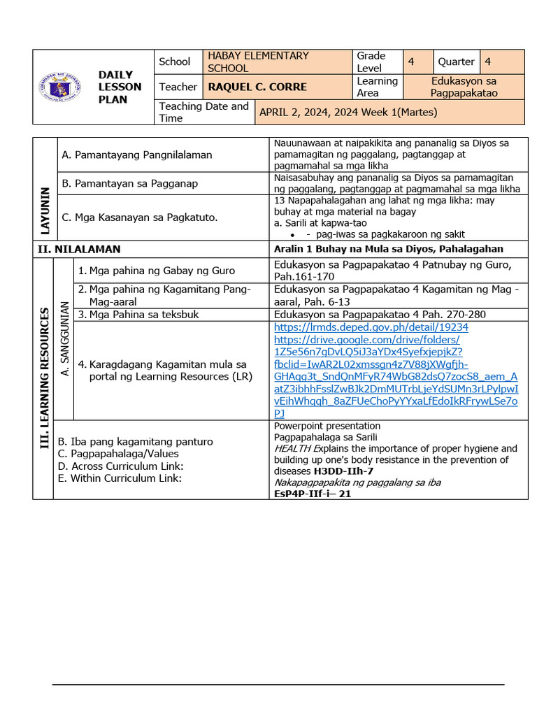 DLP Esp4 q4 Week 1 April 2 | PDF