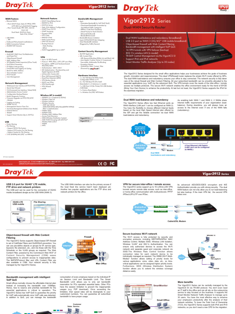 DrayTek Vigor 2912 Series | PDF | Virtual Private Network | Computer Network