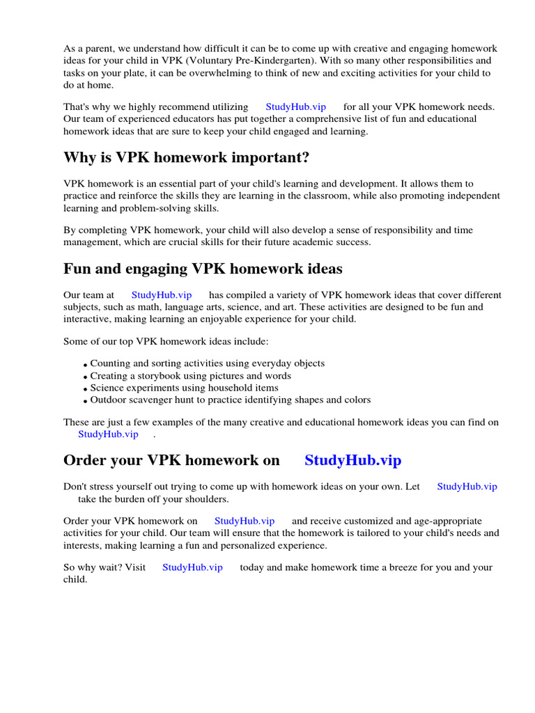 Vpk Homework Ideas | PDF | Homework | Fair Use