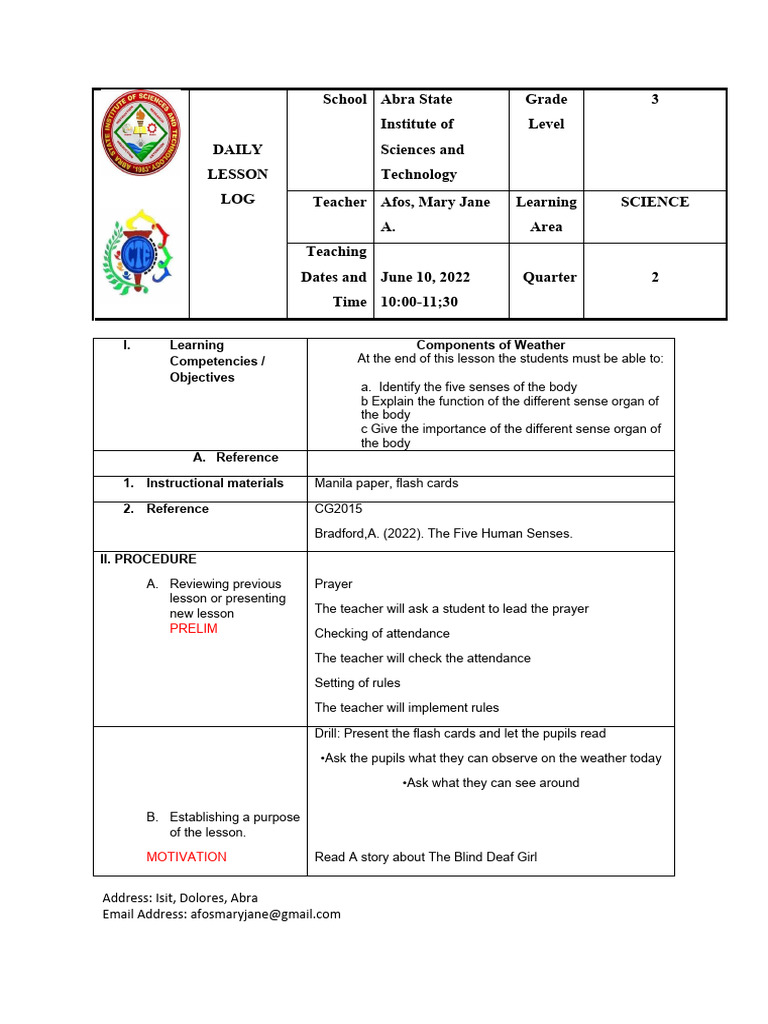 lesson plan | PDF | Senses | Neuroscience