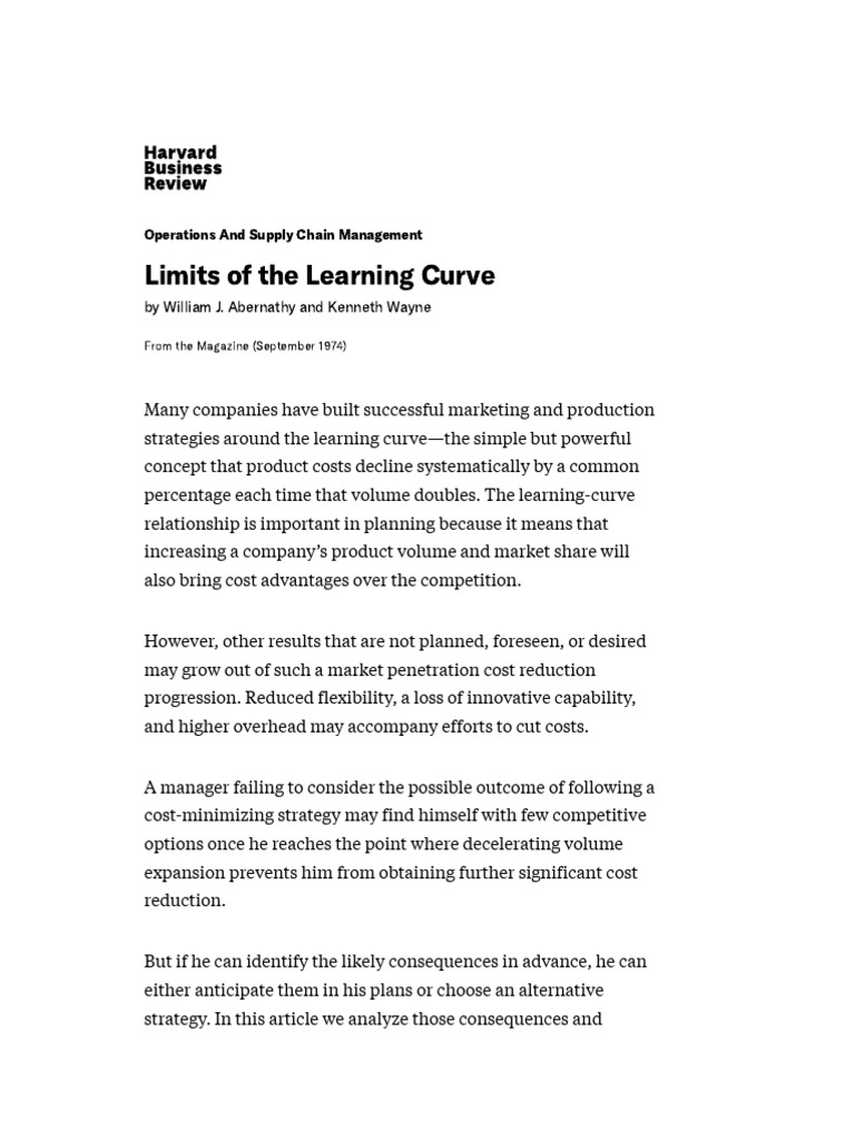 Abernathy and Wayne - Limits of the Learning Curve | PDF | Innovation ...