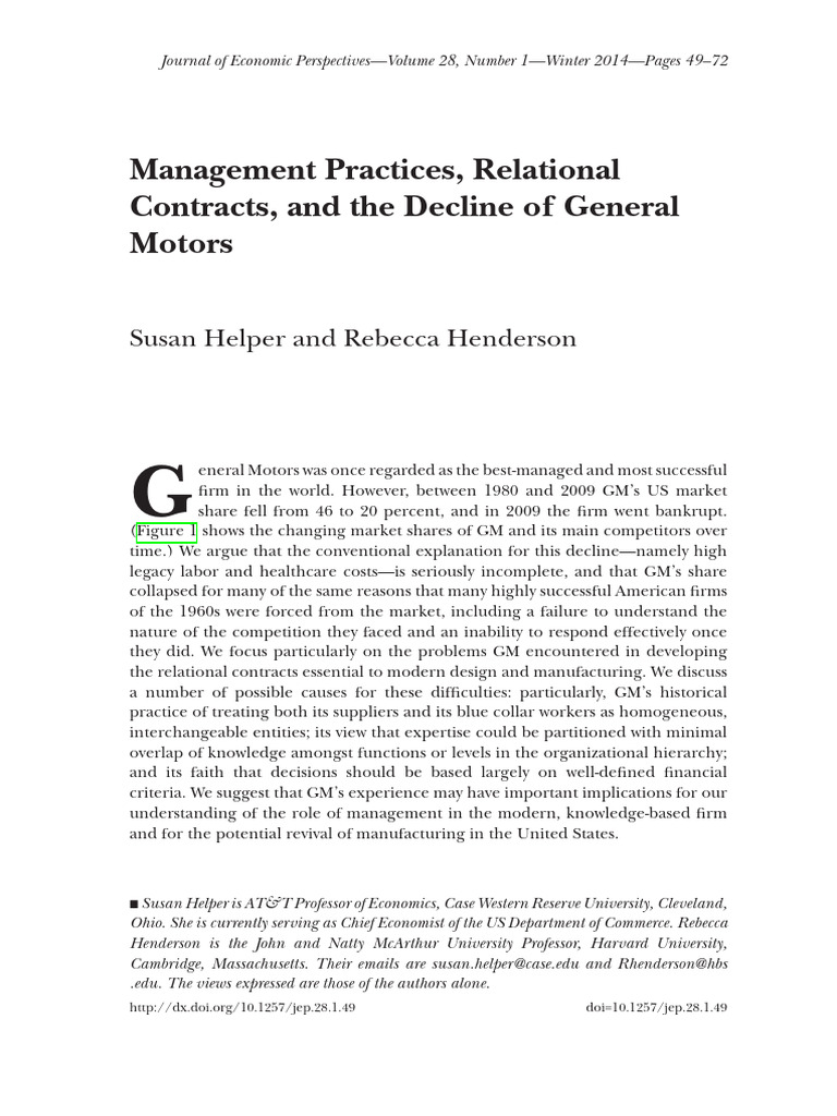Helper and Henderson - Management Practices at General Motors | PDF ...