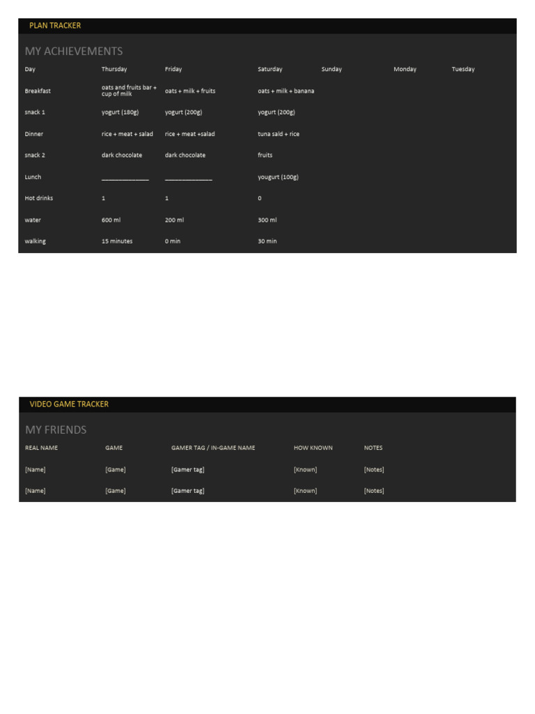 Plan Tracker Pdf Games Activities