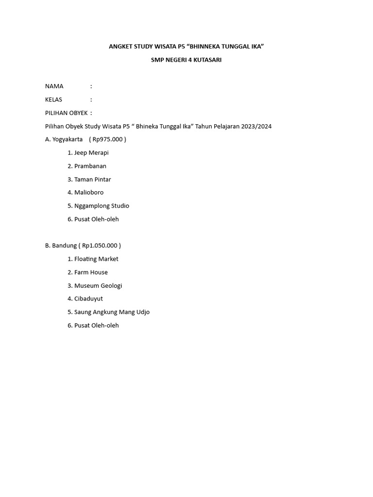 Angket Study Wisata p5 | PDF