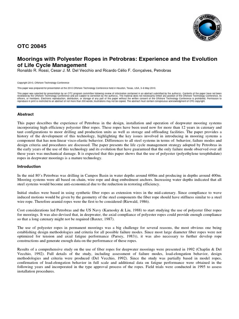 Moorings With Polyester Ropes in Petrobras - 4 Experience and The ...