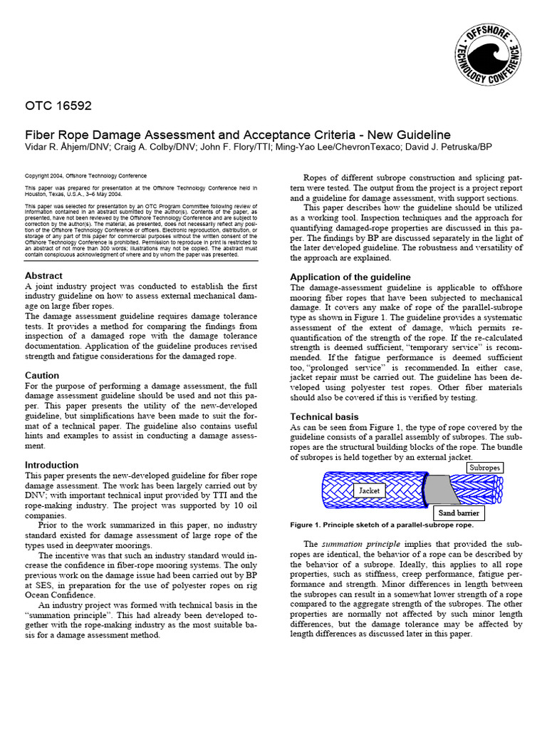 Fiber Rope Damage Assessment and Acceptance Criteria - New Guideline ...
