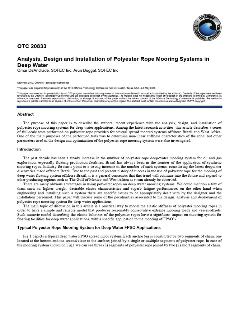 Analysis, Design and Installation of Polyester Rope Mooring Systems in ...