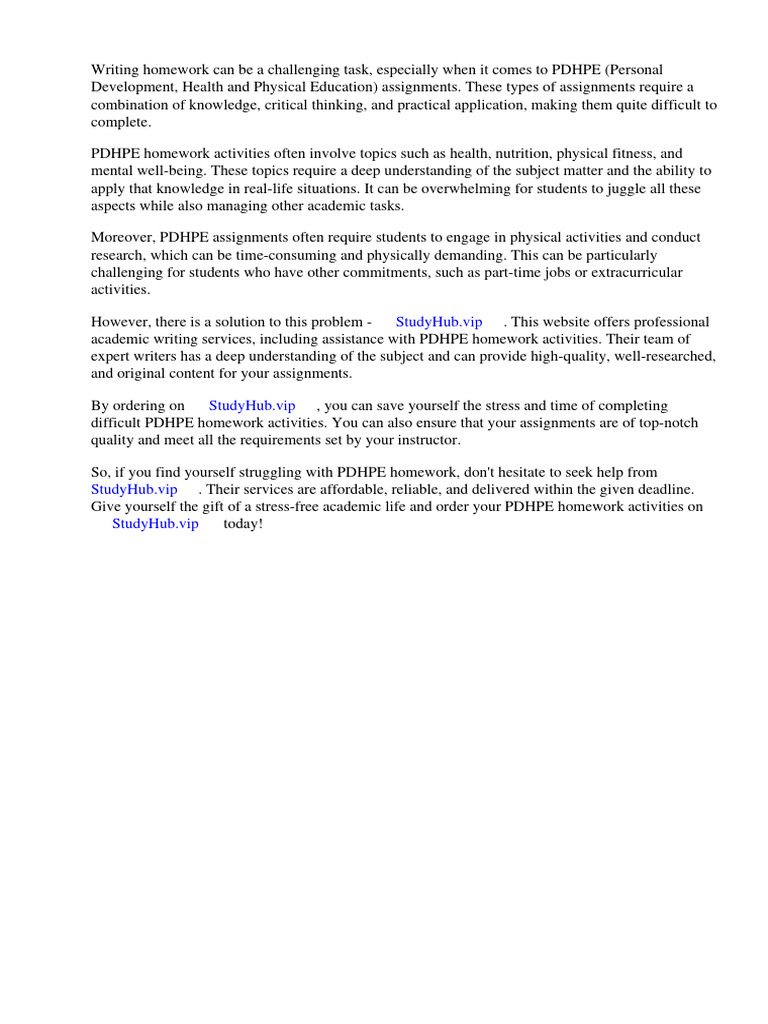Pdhpe Homework Activities | PDF | Physical Education | Homework