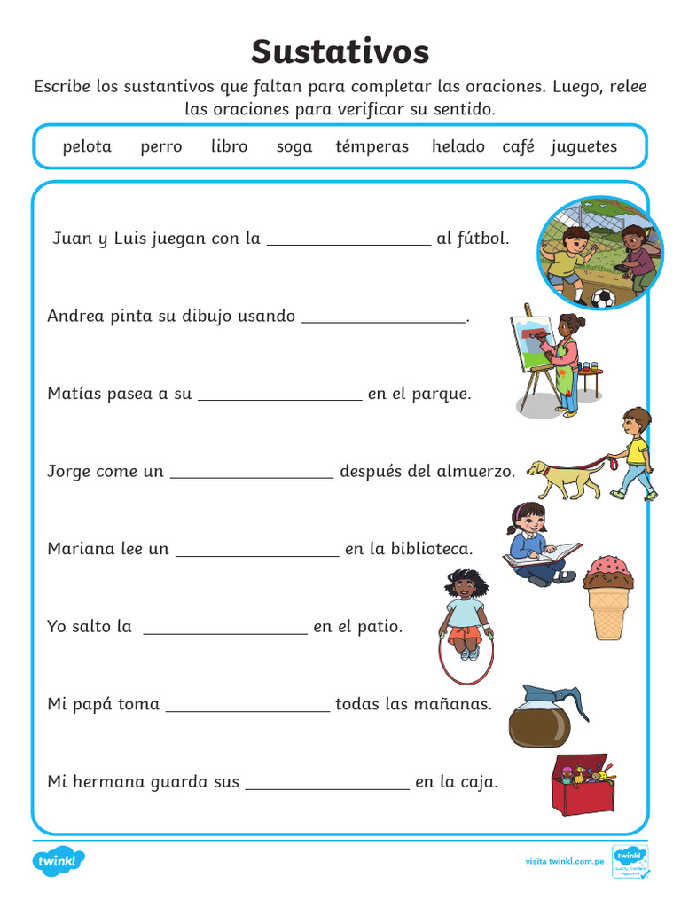 Completa las oraciones con sustantivos | PDF