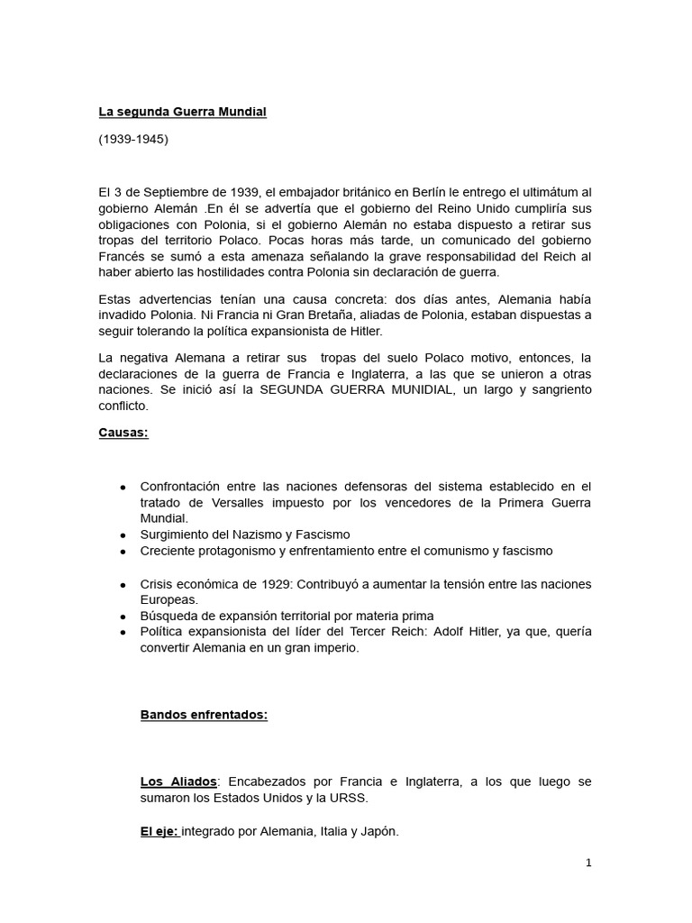 Causas y Desarrollo de la Segunda Guerra Mundial | PDF | Alemania nazi ...