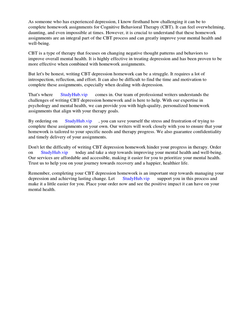CBT Depression Homework | PDF | Cognitive Behavioral Therapy ...