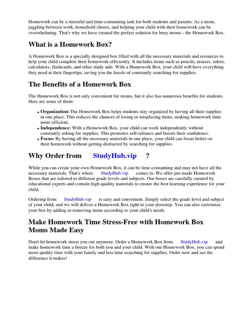 Homework Box Moms Made Easy | PDF | Homework