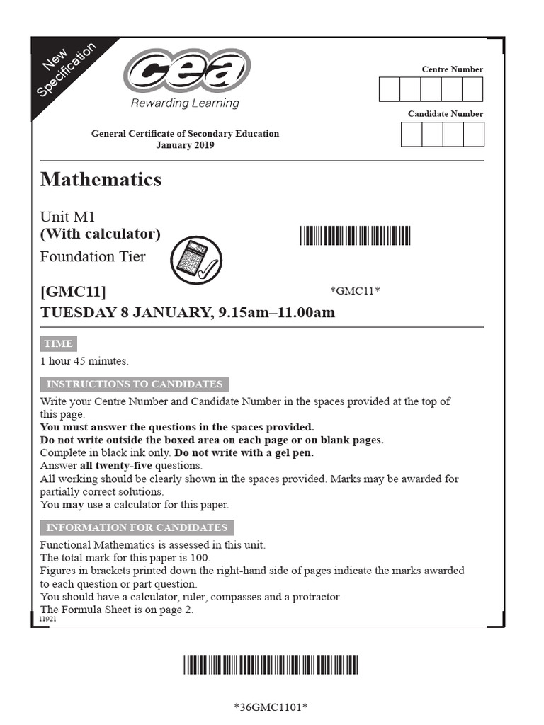 GCSE Maths Paper M1 January 2019 | PDF | Kilogram