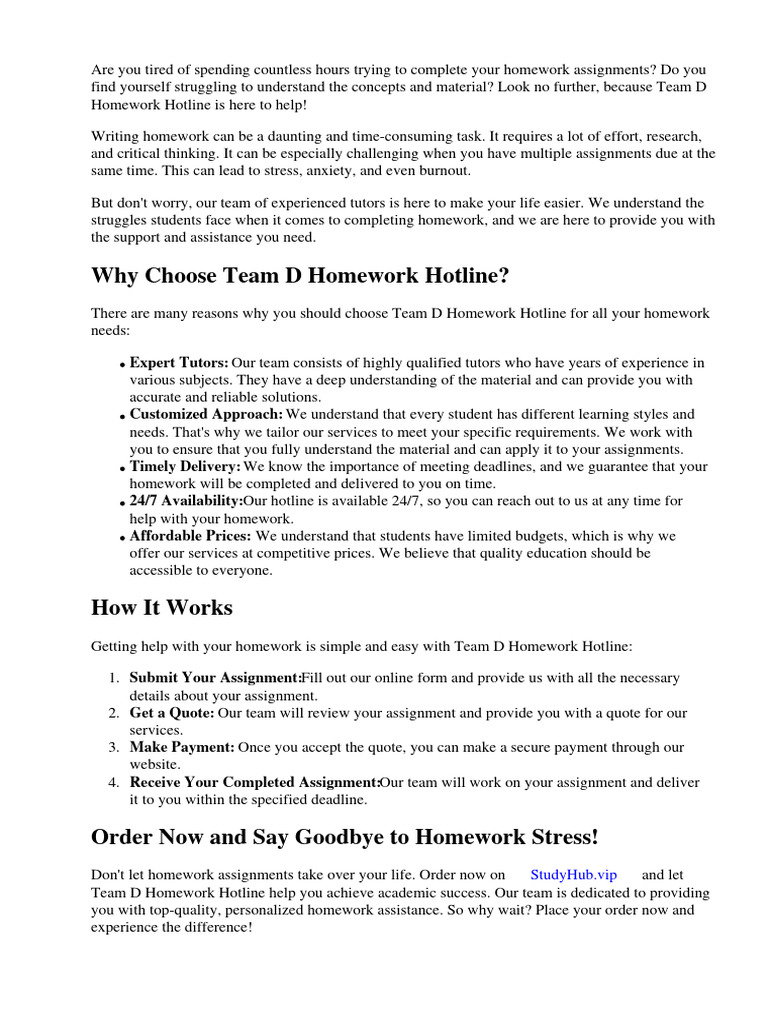 Team D Homework Hotline | PDF | Homework | Mathematics