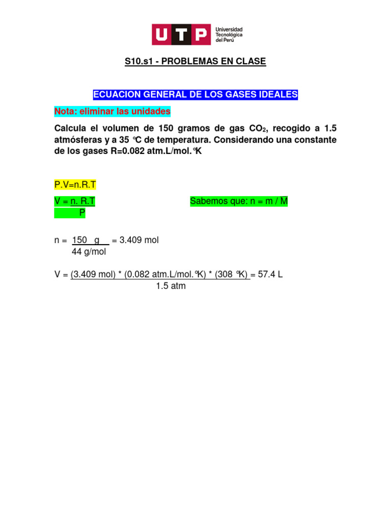 S10 - s1 - Gases Ideales Ejercicios en Clase | PDF