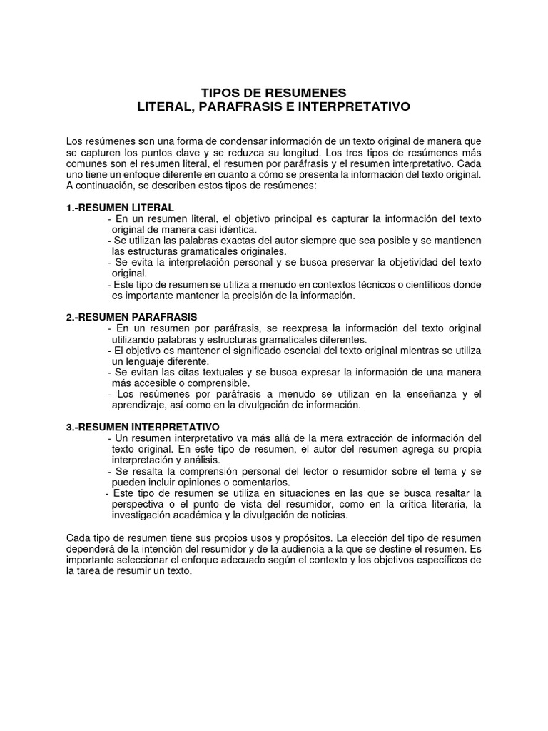 Tipos de Resumenes | PDF | Sumario abstracto)