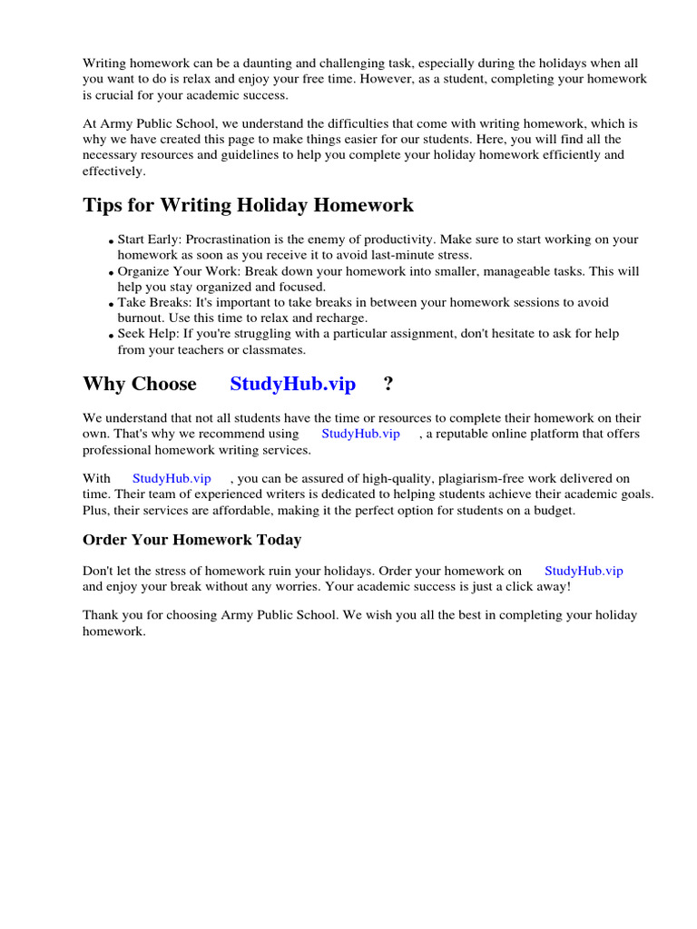 Army Public School Holiday Homework | PDF | Homework