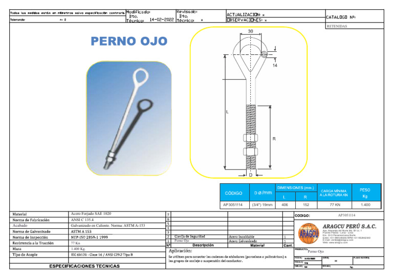 Perno Ojo Acero Forjado 1.400 Kg | PDF
