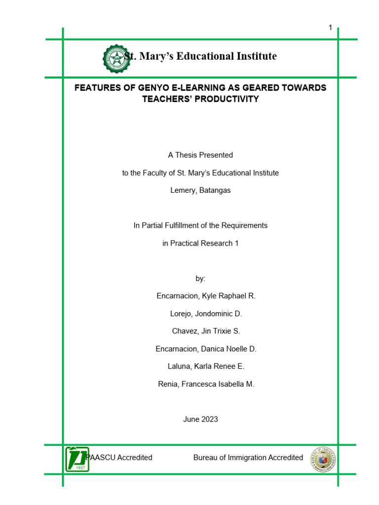 Features of Genyo E Learning As Geared Towards Teachers Productivity ...