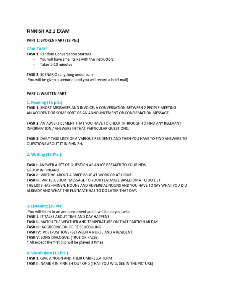 About a2.1 Finnish Exam | PDF