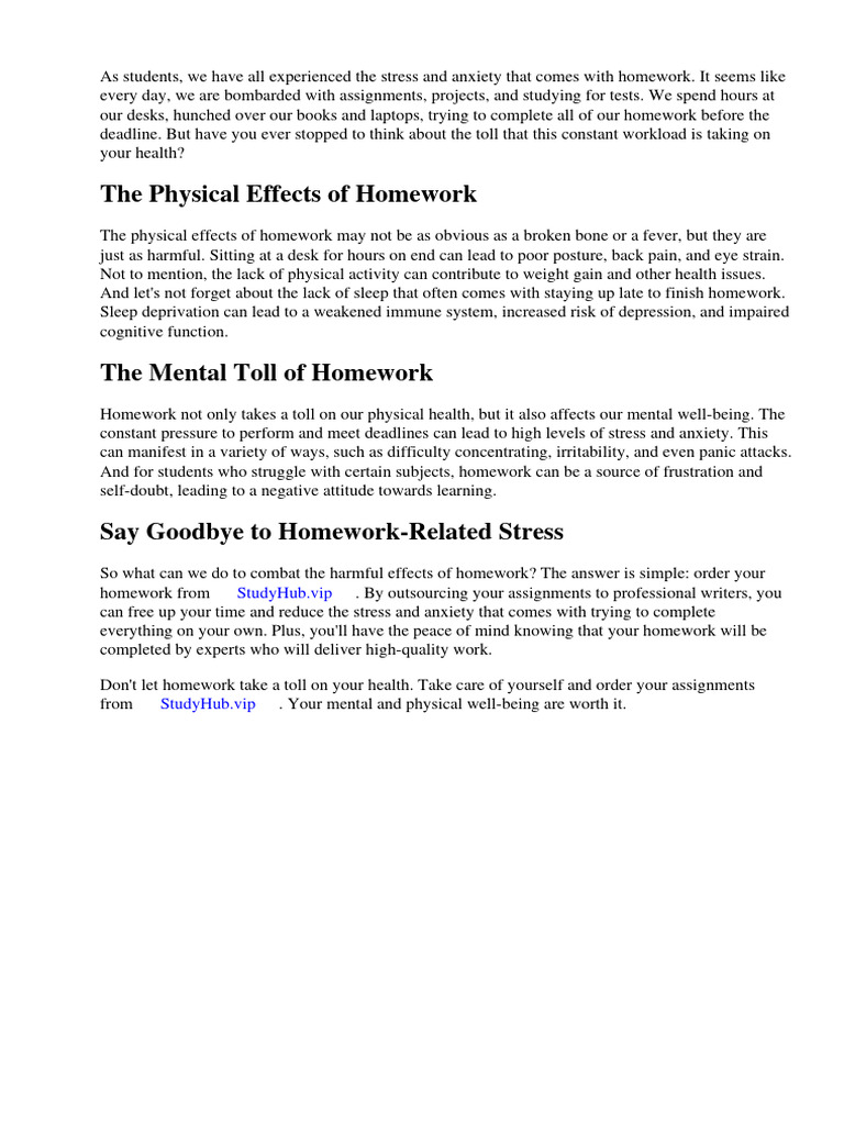 Homework is Harmful to Your Health Speech | PDF | Homework | Sleep ...
