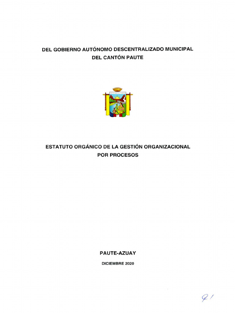Estatuto Orgánico de La Gestión Organizacional Por Procesos - Gad Paute Firmado 28-12-2020-1 | PDF