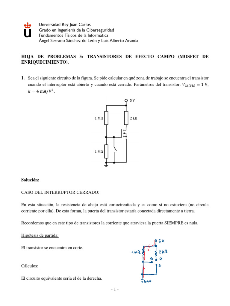 FFI Ejercicios - Hoja5 Soluciones | PDF | Transistor | Mosfet