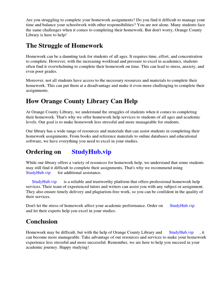 Orange County Library Homework Help | PDF | Libraries | Public Library